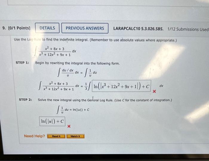 Solved Jse the Log Rule to find the indefinite integral. | Chegg.com