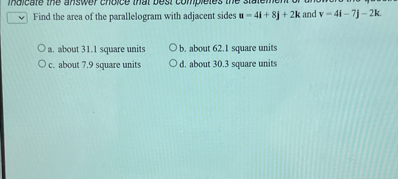 Solved Find the area of the parallelogram with adjacent | Chegg.com