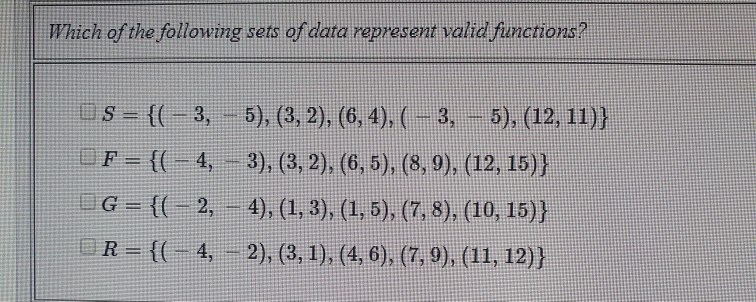 Solved Which of the following sets of data represent valid | Chegg.com