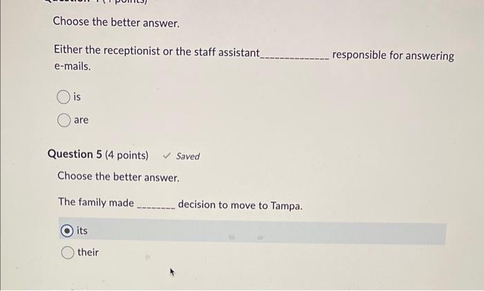 Choose the better answer. Either the receptionist or | Chegg.com