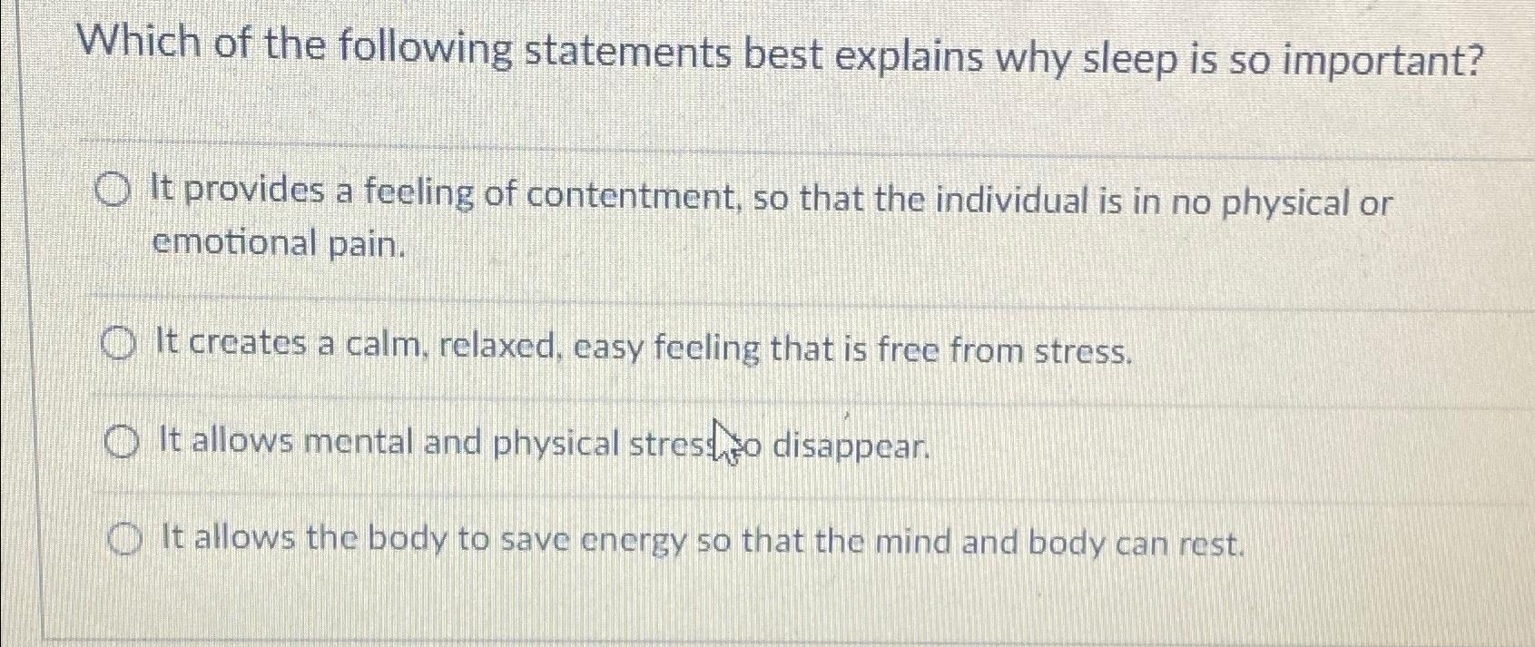 Solved Which of the following statements best explains why | Chegg.com