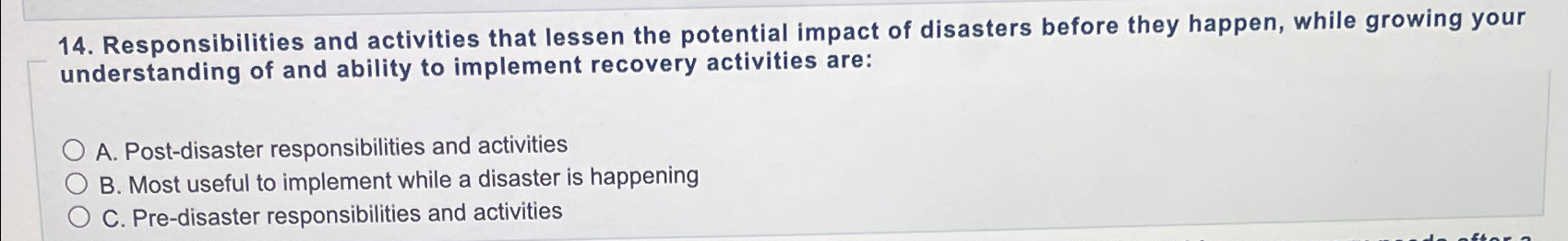 Solved Responsibilities and activities that lessen the | Chegg.com