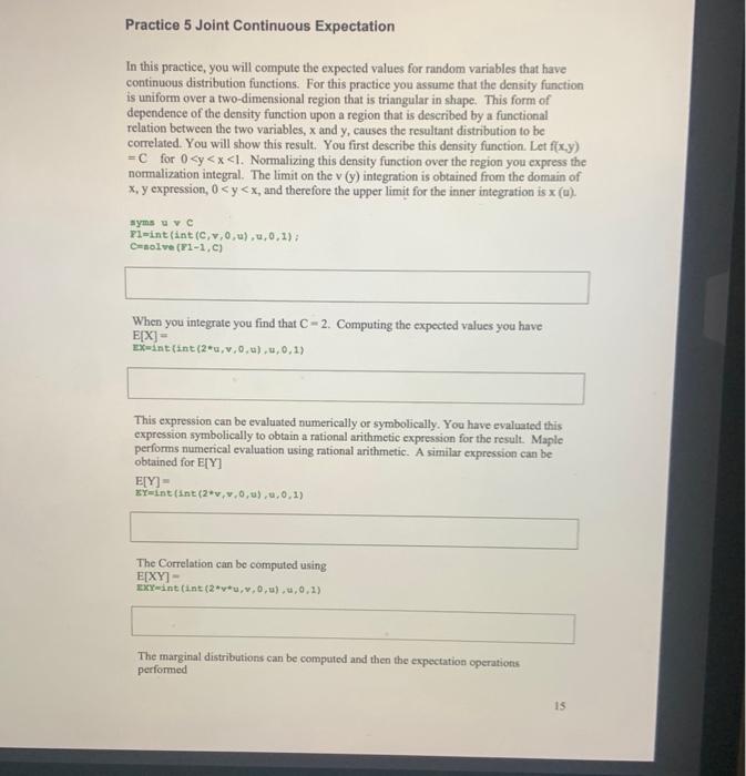 Solved Practice 5 Joint Continuous Expectation In this | Chegg.com