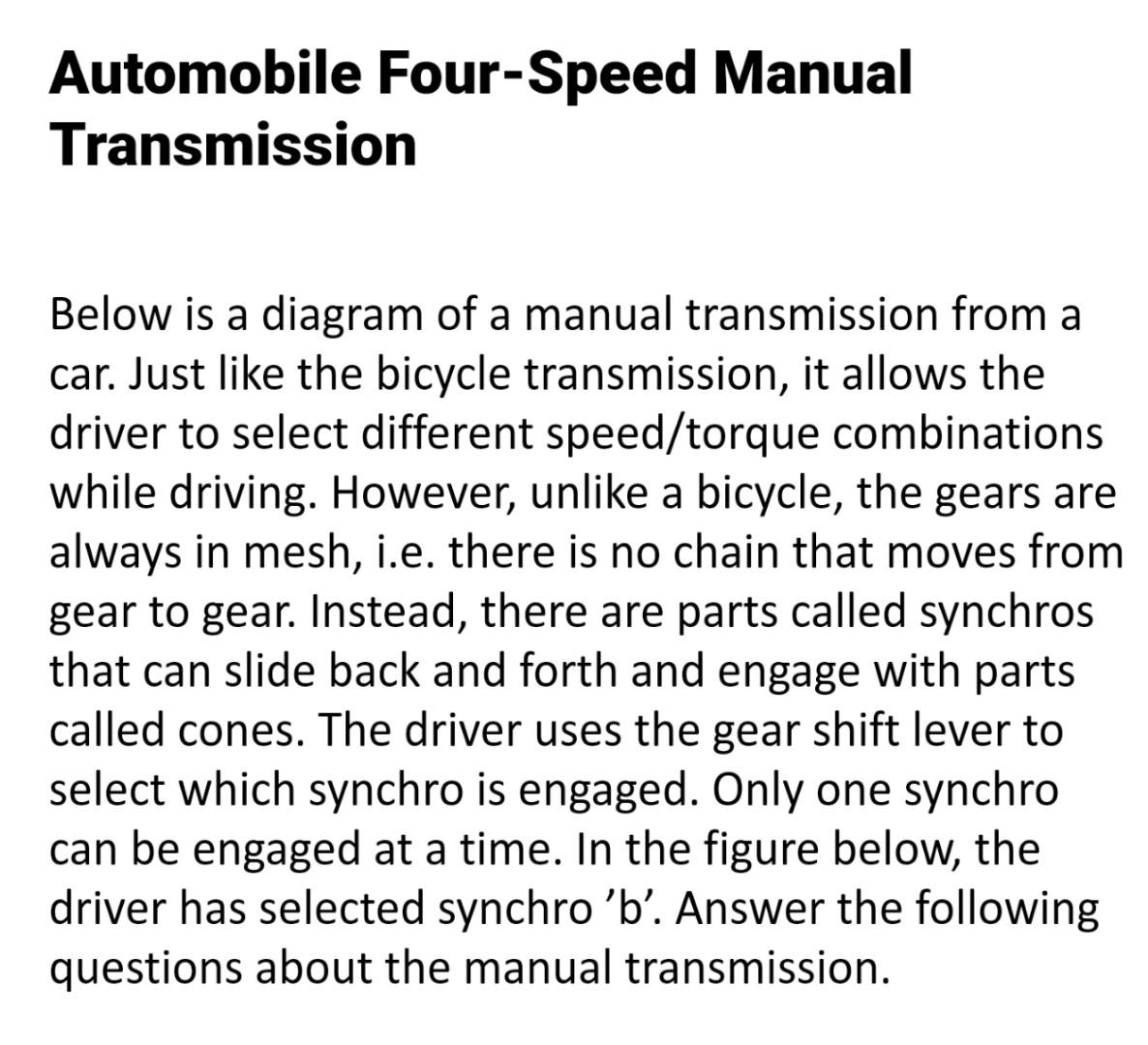 Solved Automobile Four-Speed Manual Transmission Below is a | Chegg.com