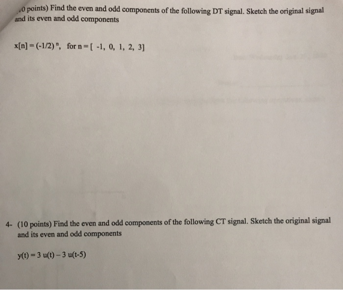 Solved 0 points) Find the even and odd components of the | Chegg.com