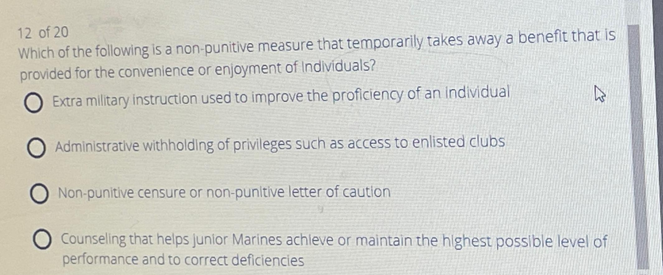 Solved 12 ﻿of 20Which of the following is a non-punitive | Chegg.com