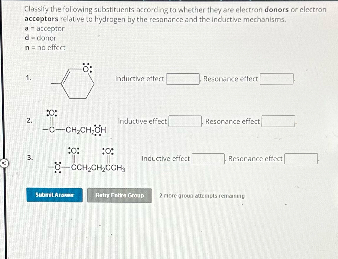 Solved Classify the following substituents according to | Chegg.com