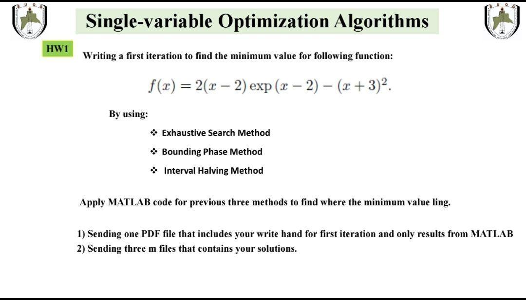 Solved Single Variable Optimization Algorithms Hw1 Writing A 