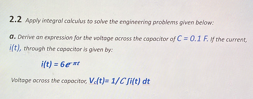 Solved 2.2 ﻿Apply integral calculus to solve the engineering | Chegg.com