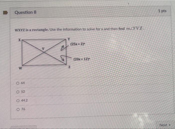 Solved Question 8 WXYZ is a rectangle. Use the information | Chegg.com