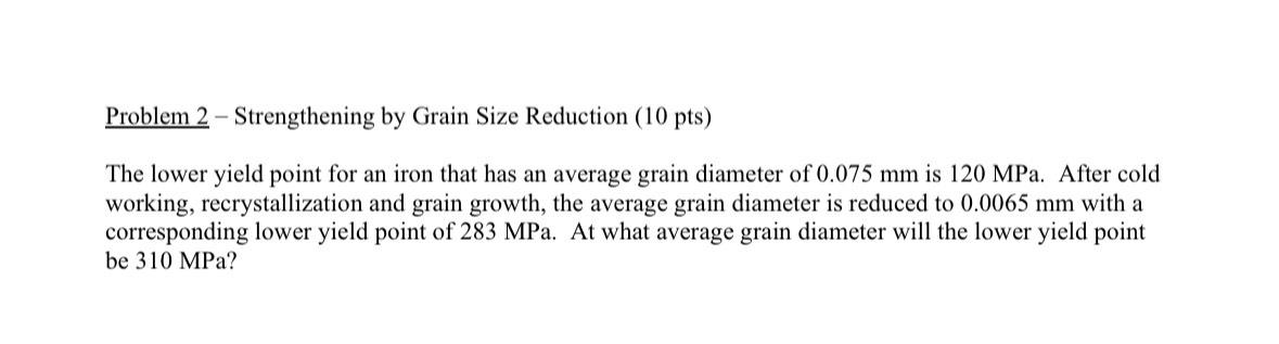 Solved Problem 2 - ﻿Strengthening by Grain Size Reduction | Chegg.com