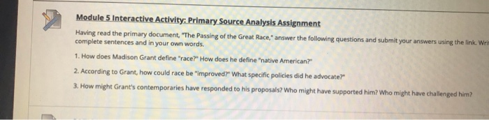 Module 5 Interactive Activity: Primary Source | Chegg.com