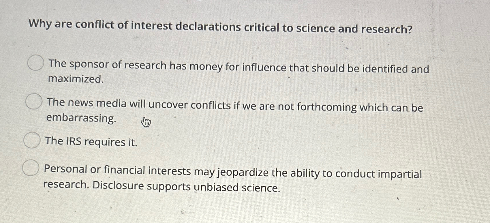 Solved Why are conflict of interest declarations critical to | Chegg.com