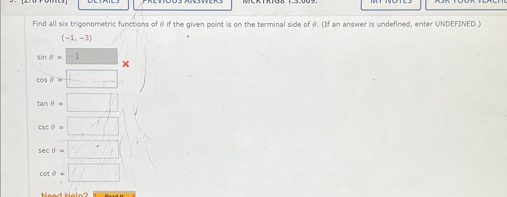 Solved Find all six trigonometric functions of θ ﻿if the | Chegg.com
