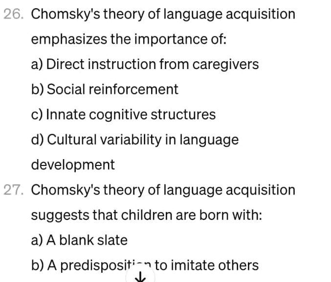 Solved Chomsky's theory of language acquisition emphasizes | Chegg.com