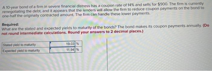 Solved A 10-year bond of a firm in severe financial distress | Chegg.com