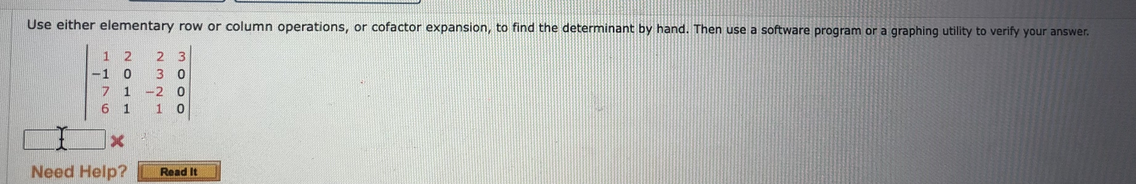 Solved Use either elementary row or column operations, or | Chegg.com