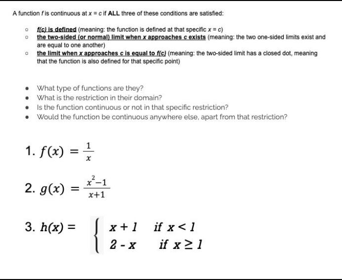 Solved function f is continuous at x=c if ALL three of these | Chegg.com