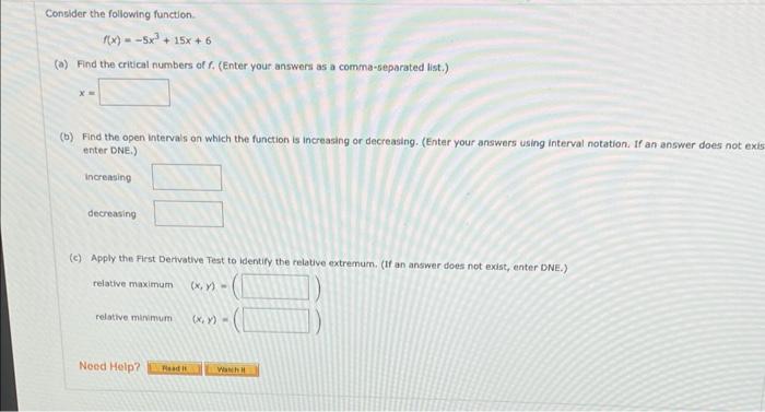 Solved Consider The Following Function F X −5x3 15x 6 A