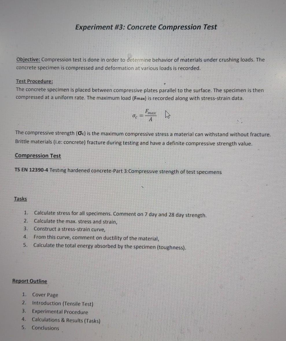 Solved Experiment #3: Concrete Compression Test Objective: | Chegg.com