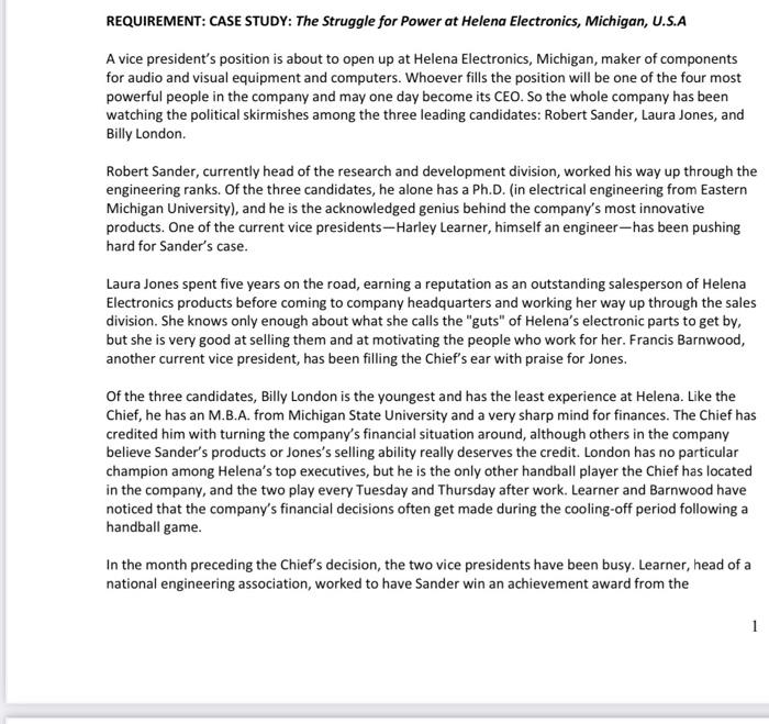 Solved REQUIREMENT: CASE STUDY: The Struggle for Power at | Chegg.com