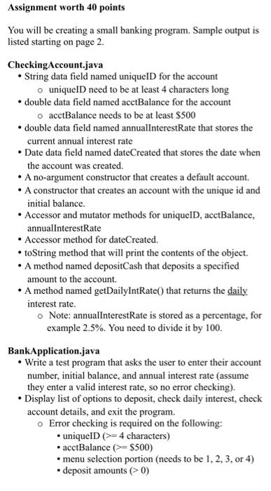 Solved You will be creating a small banking program. Sample | Chegg.com