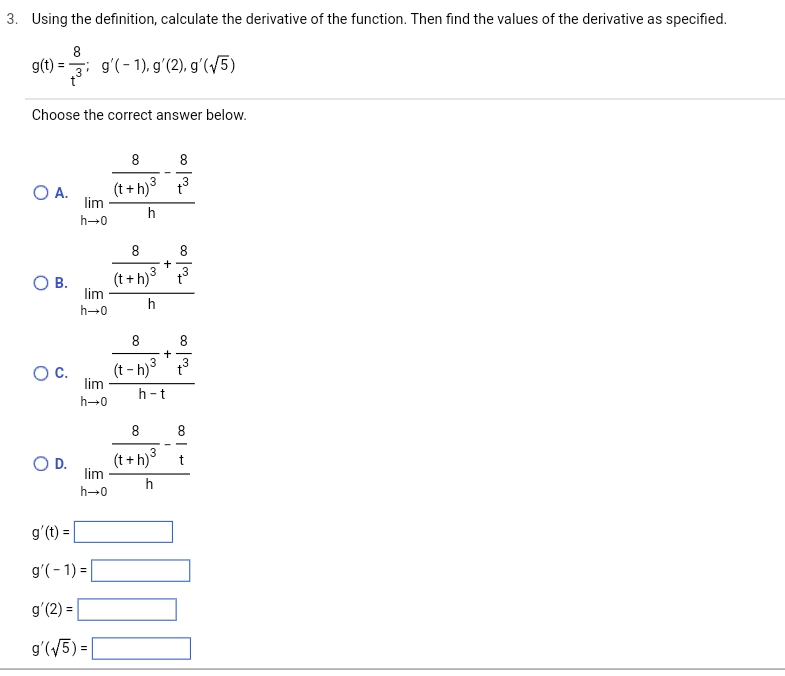 Solved Using the definition, calculate the derivative of the | Chegg.com