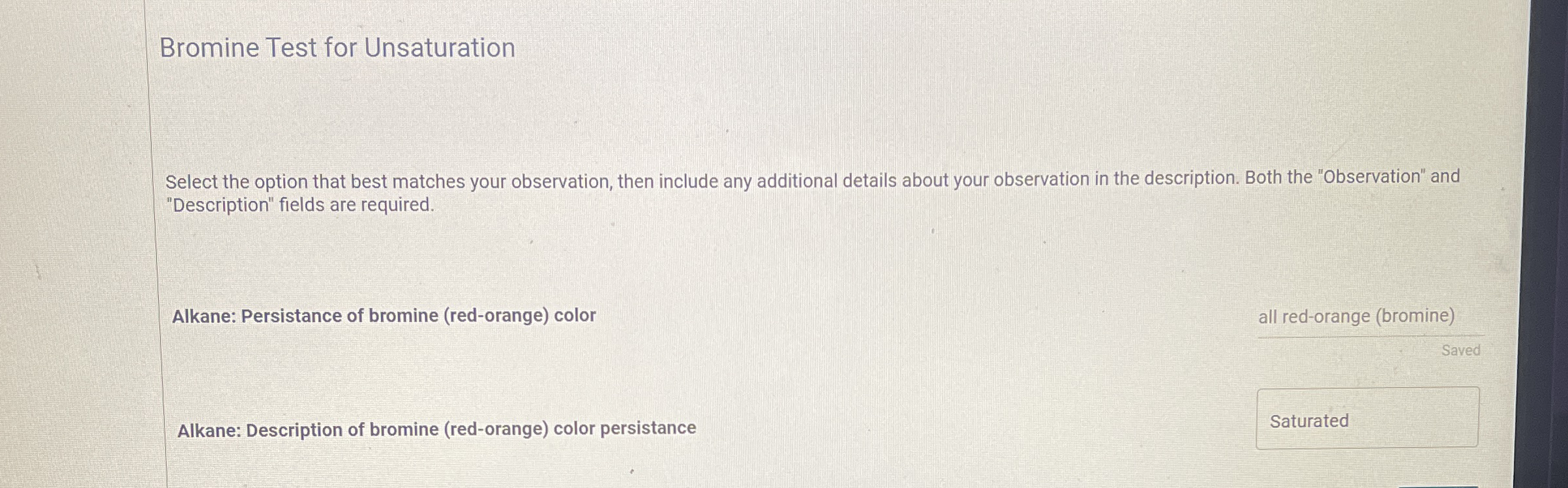 Solved Bromine Test for UnsaturationSelect the option that | Chegg.com