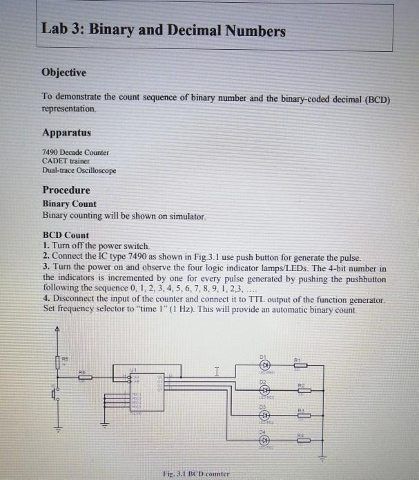 Solved Lab 3 Binary And Decimal Numbers Objective To