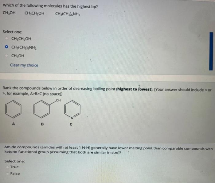 Solved Which of the following molecules has the highest bp? | Chegg.com