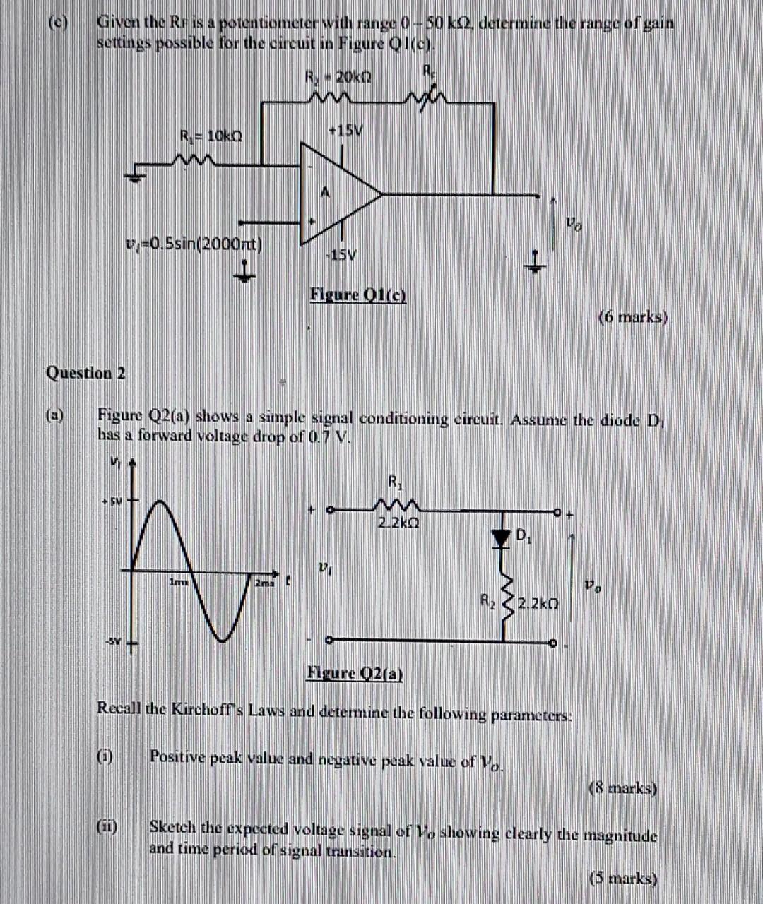 Solved (c) Given the Rrr is a potentiometer with range | Chegg.com