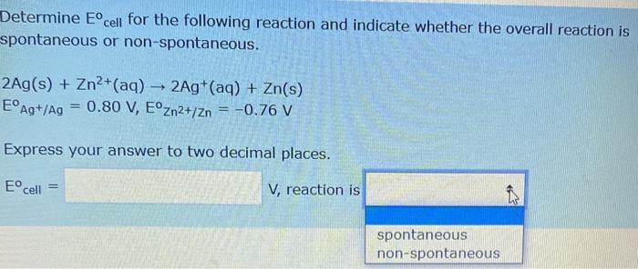 Solved Determine Eºcell for the following reaction and | Chegg.com