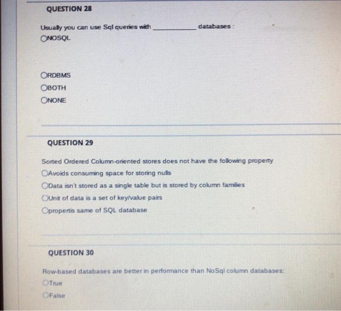 Solved Usually you can use Sql queries with databases: NOSQL | Chegg.com