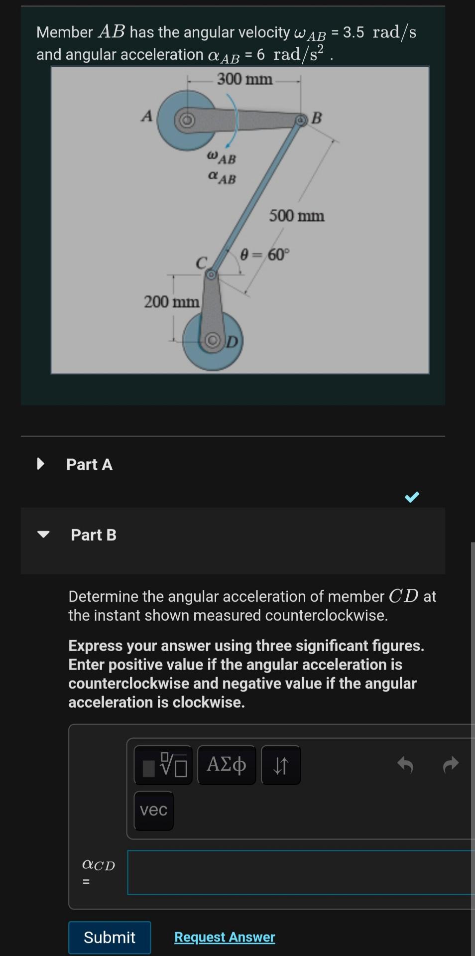 Solved Member Ab Has The Angular Velocity ωab35rads And