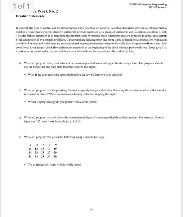 Solved Iterative Statements In general, the flow of control | Chegg.com