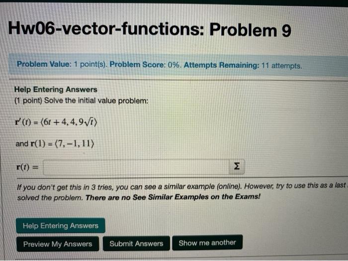 Solved Hw06 Vector Functions Problem 9 Problem Value 1 7519