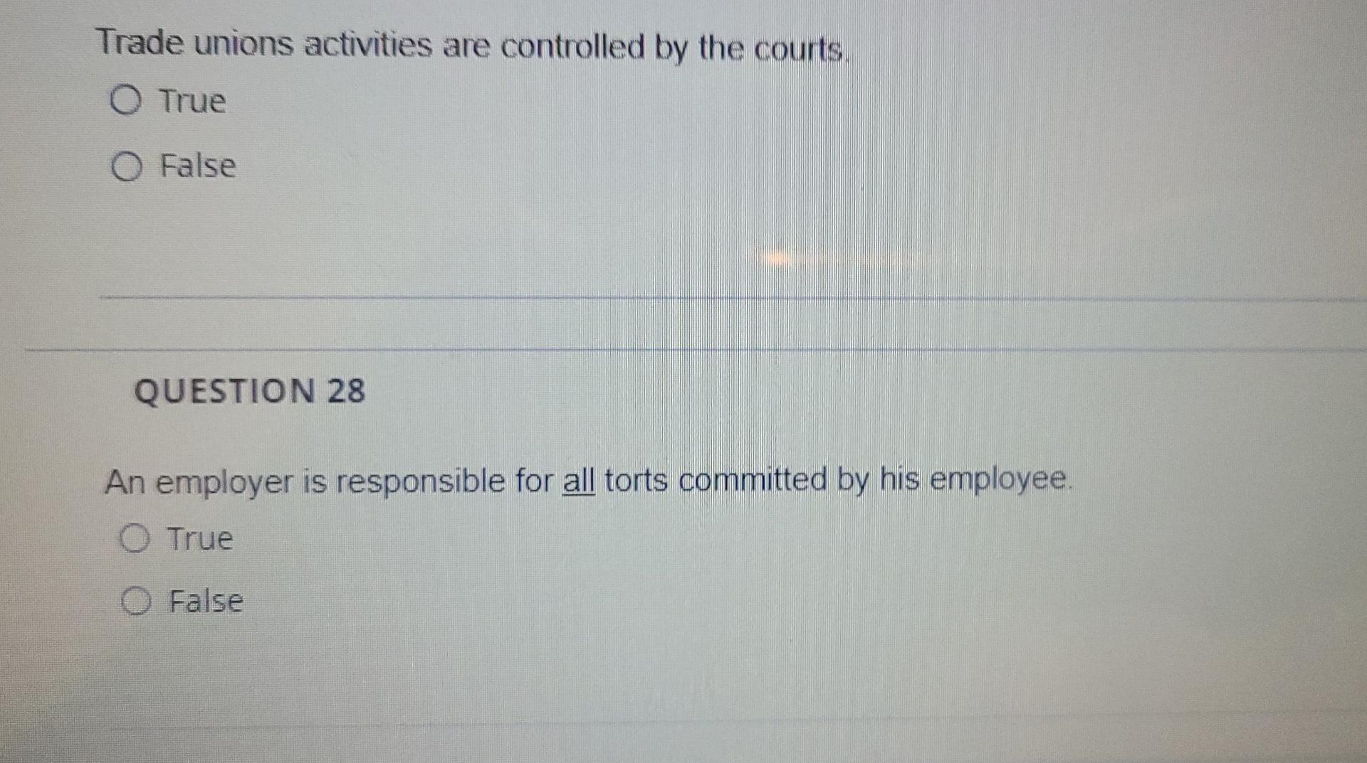 Solved Trade unions activities are controlled by the courts | Chegg.com