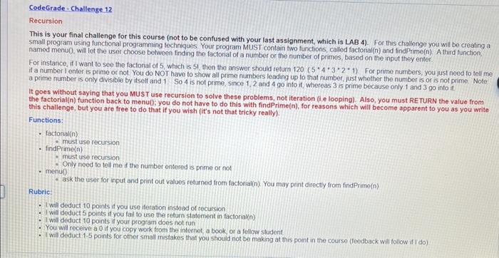 Solved Recursion This is your final challenge for this | Chegg.com