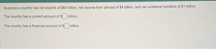 Solved Suppose a country has net exports of $60 billion, net | Chegg.com