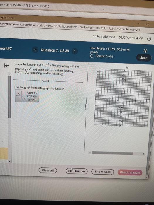 Solved Graph the function f(x)=−x2−10x by starting with the | Chegg.com