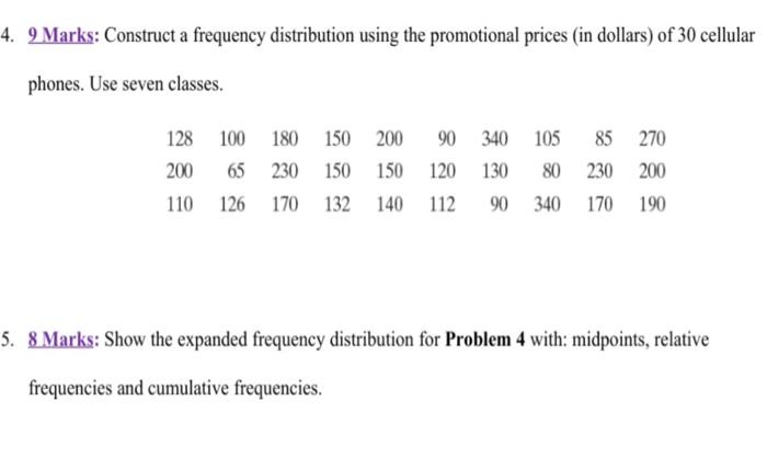 Solved 2 Marks: Construct a frequency distribution using the | Chegg.com