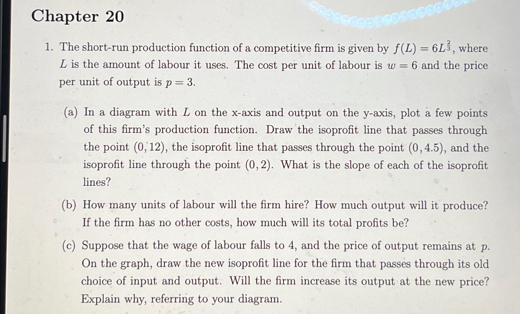 Solved Chapter 20The short-run production function of a | Chegg.com