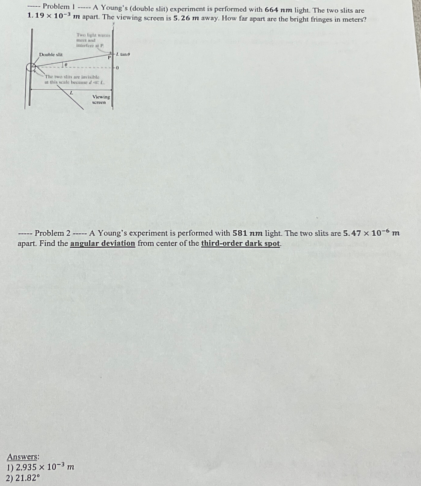 Solved Problem 1q, ﻿A Young's (double slit) ﻿experiment is | Chegg.com