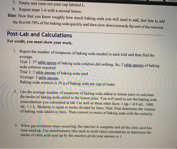 Solved Please help with the post lab calculations. Help with | Chegg.com