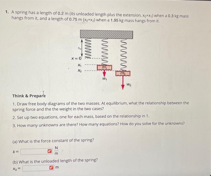 Solved 1. A spring has a length of 0.2 m (its unloaded | Chegg.com