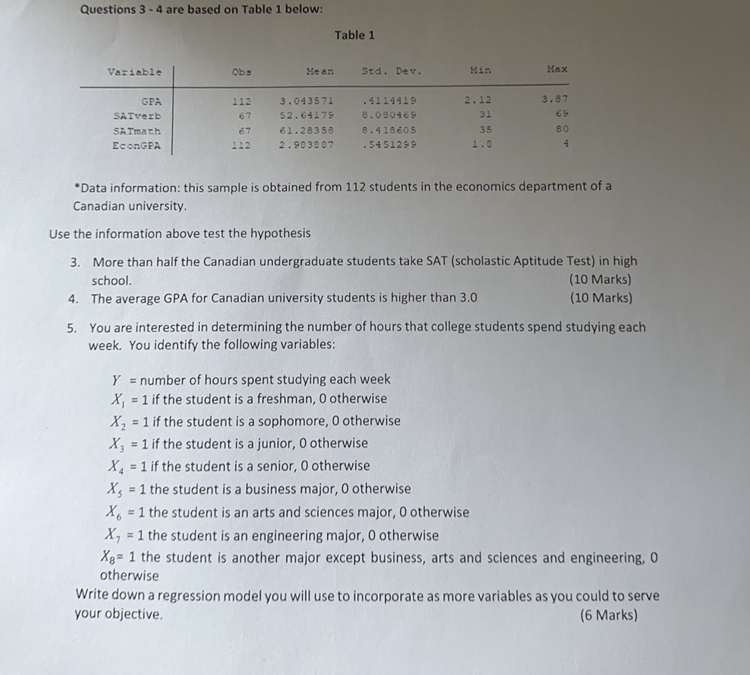 Solved Questions 3 - 4 ﻿are based on Table 1 ﻿below:Table | Chegg.com