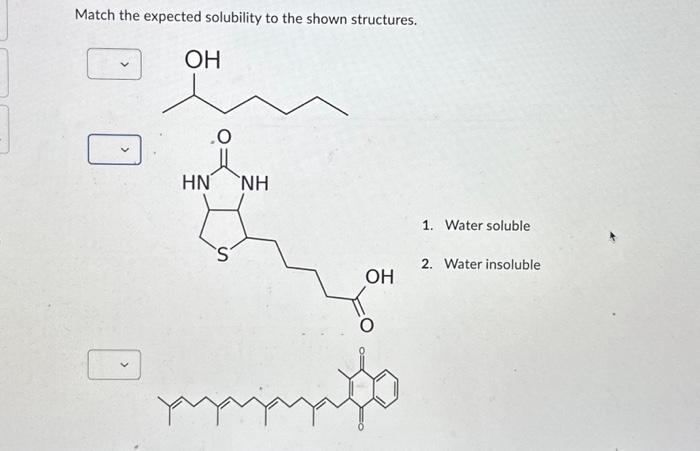 Solved Match the expected solubility to the shown | Chegg.com