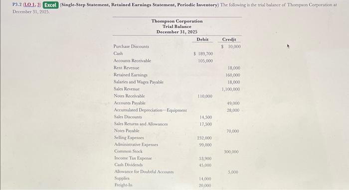 Solved P3.2 LO 1, 3) Excel (Single-Step Statement, Retained | Chegg.com