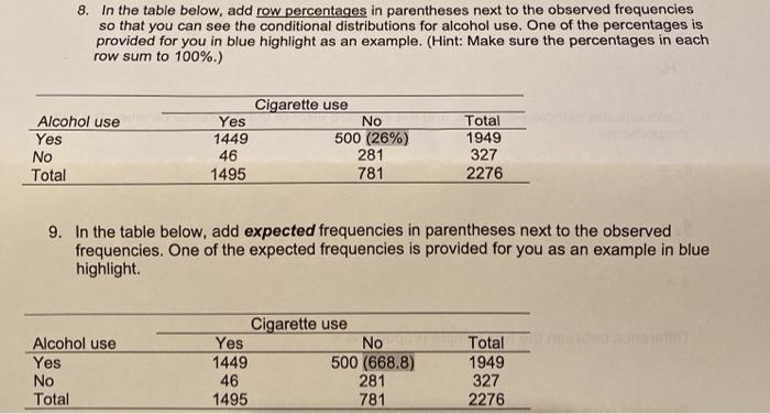 Solved 8. In the table below, add row percentages in | Chegg.com