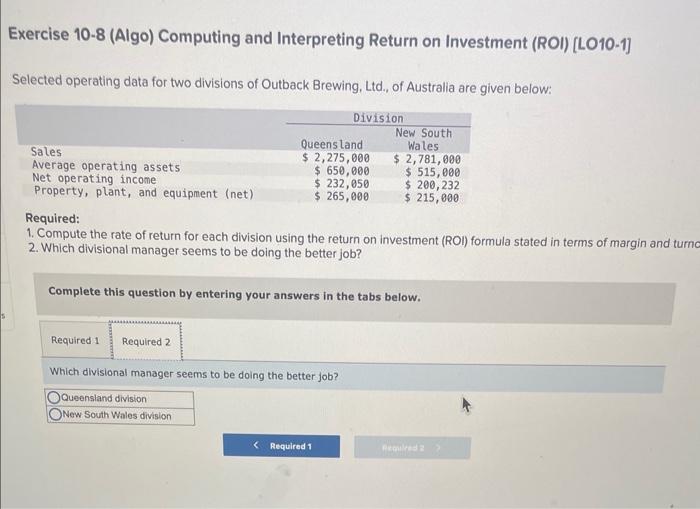 Solved ercise 10−8 (Algo) Computing and Interpreting Return | Chegg.com